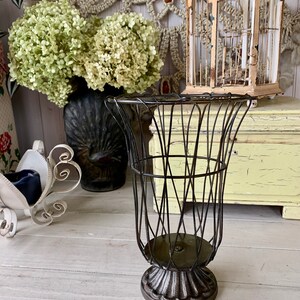 Vintage Black Metal Wire Basket Vase Pillar Candleholder - Etsy
