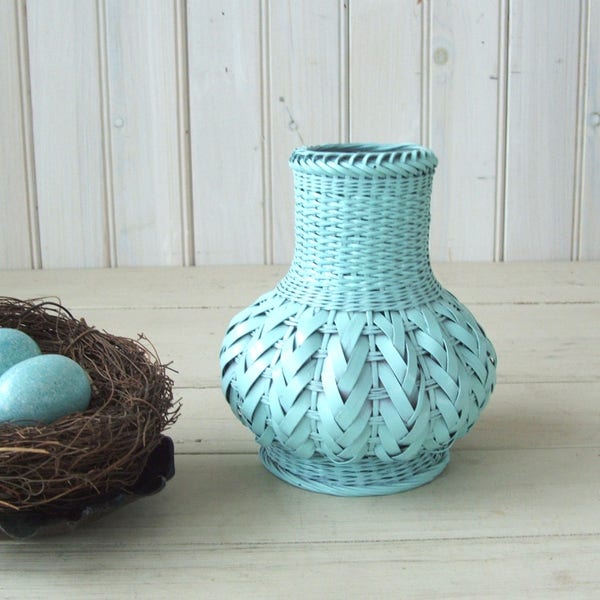 Glass and Wicker Vase - Etsy