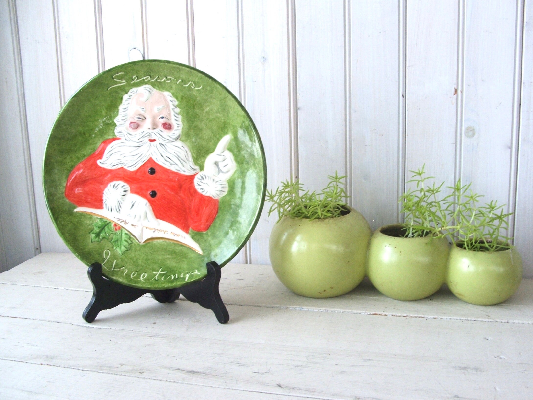 Santa Claus Handmade Ceramic Christmas Plate 1956 - Etsy