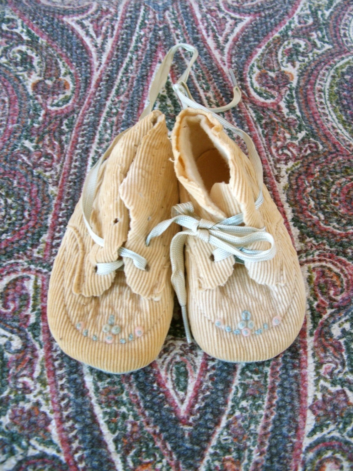 Vintage Newborn Infant Baby Booties Embroidered Corduroy - Etsy