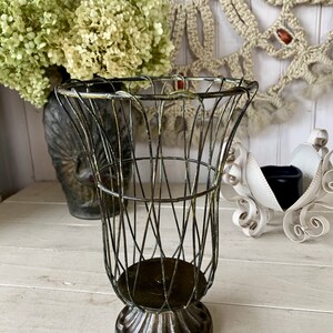 Vintage Black Metal Wire Basket Vase Pillar Candleholder - Etsy