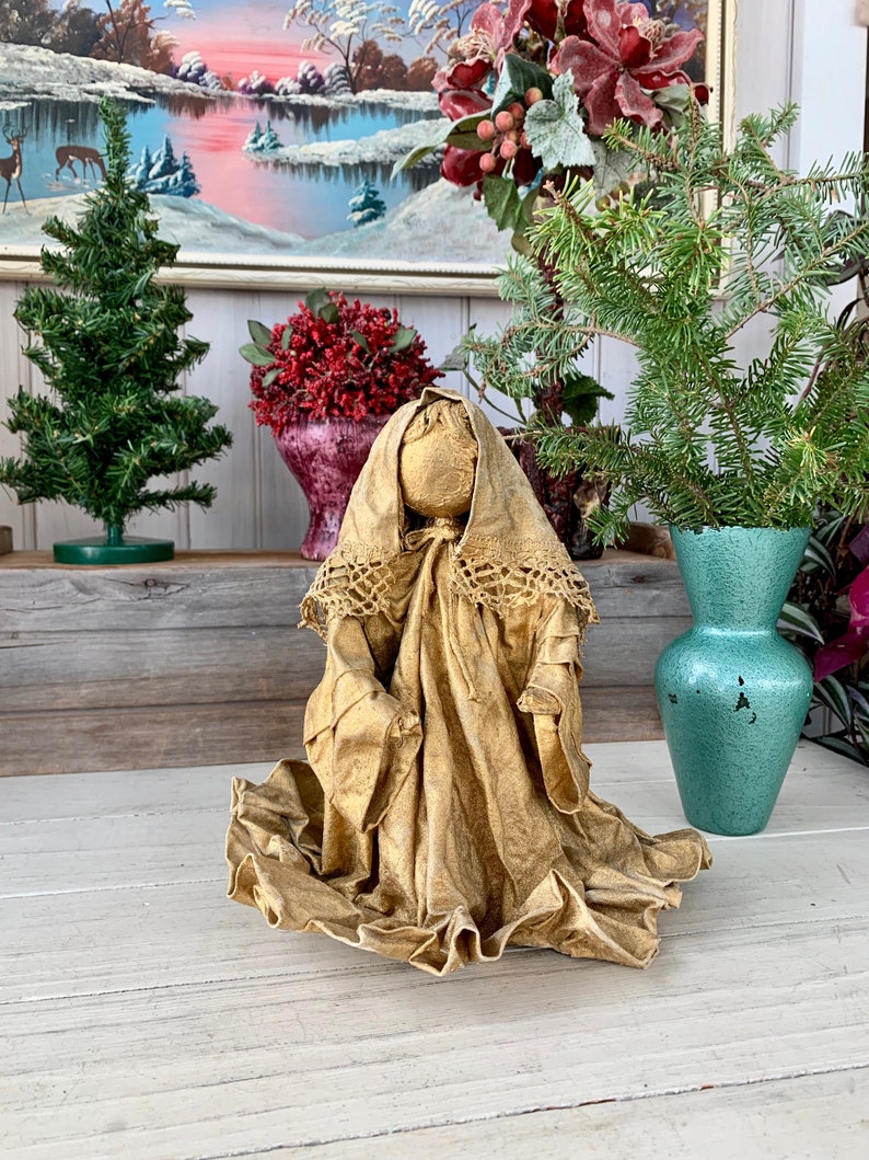 Vintage Handmade Gold Starched Fabric Mary Figurine With Lace - Etsy