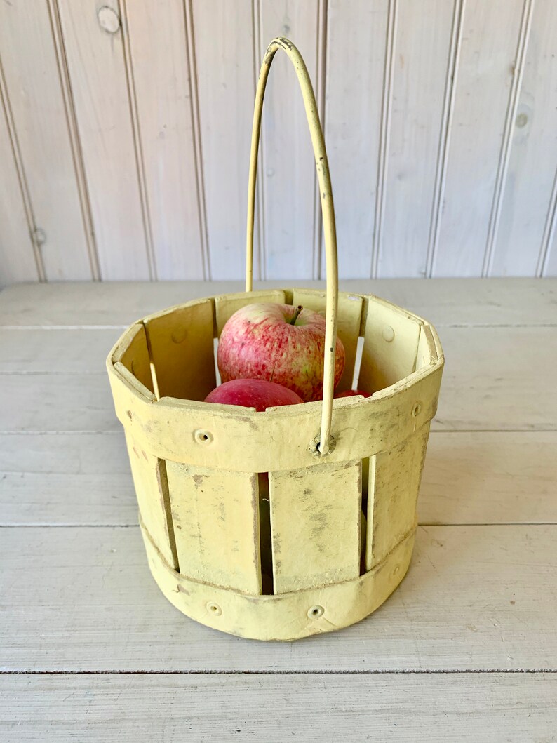 Vintage Painted Yellow Slatted Basket - Etsy