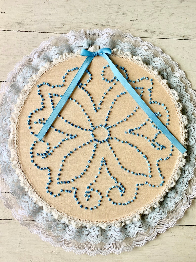 Vintage Blue French Knot Flower Hoop Framed Lace Wall Hanging - Etsy