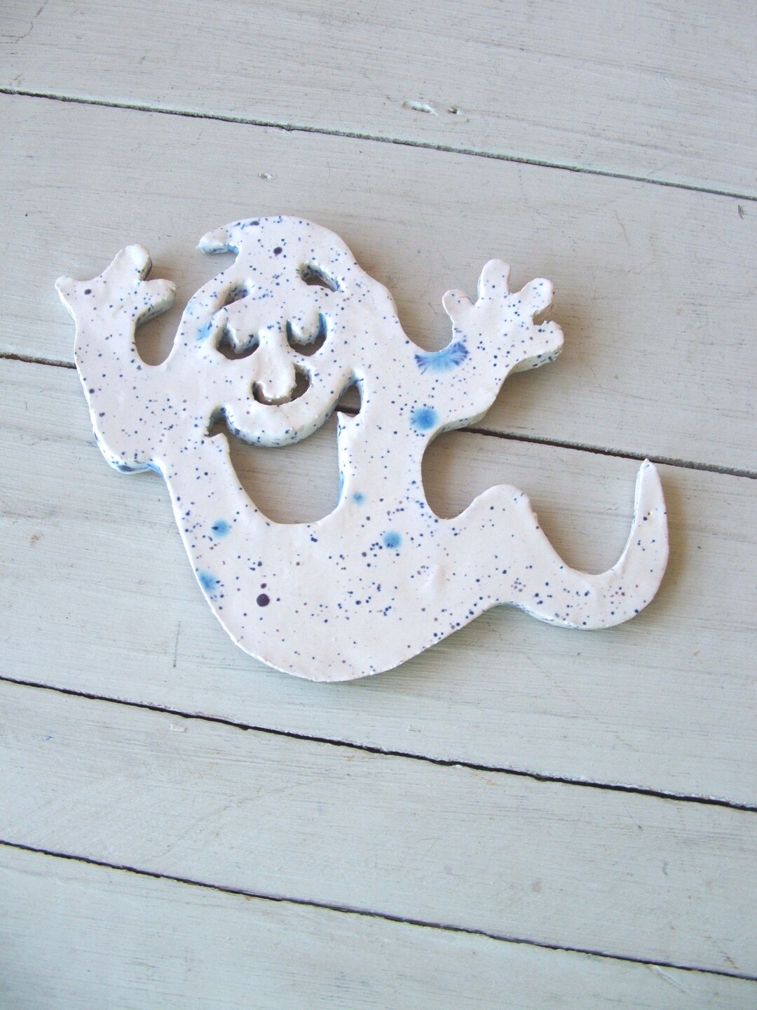 Vintage Handmade Ceramic Pottery Ghost Monster ~ Blue and White - Etsy