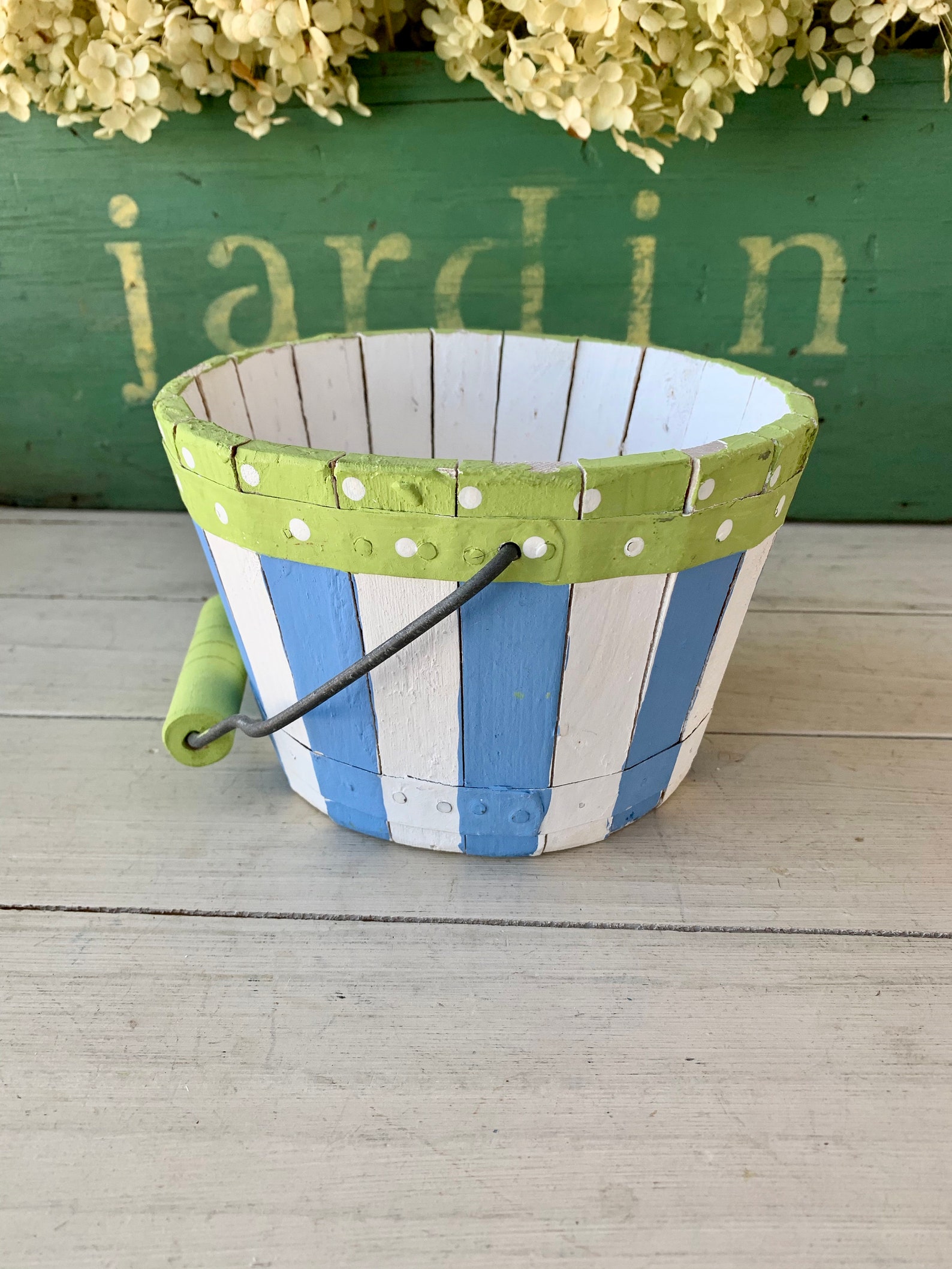 Vintage Painted Wood and Metal Bucket - Etsy