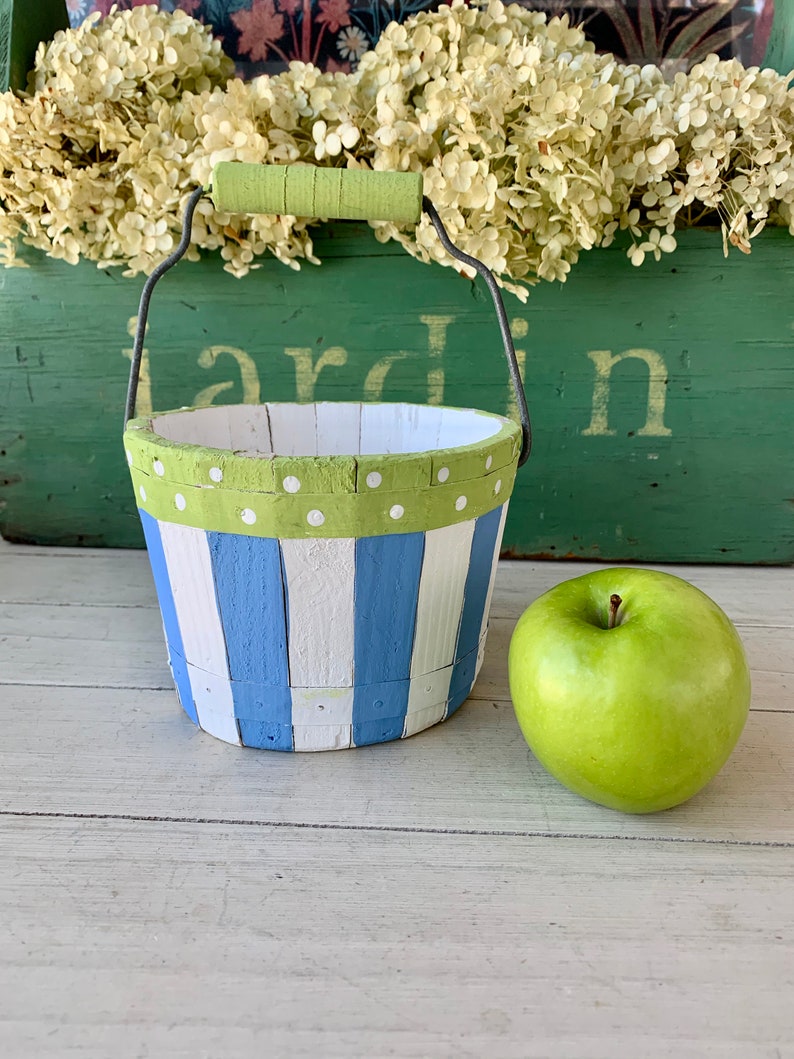 Vintage Painted Wood and Metal Bucket - Etsy