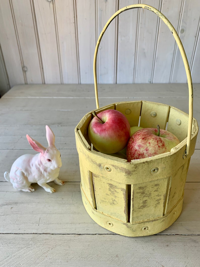 Vintage Painted Yellow Slatted Basket - Etsy
