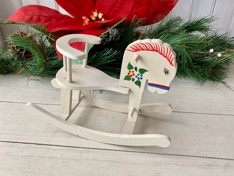 Vintage Christmas Rocking Horse Painted Wood - Etsy