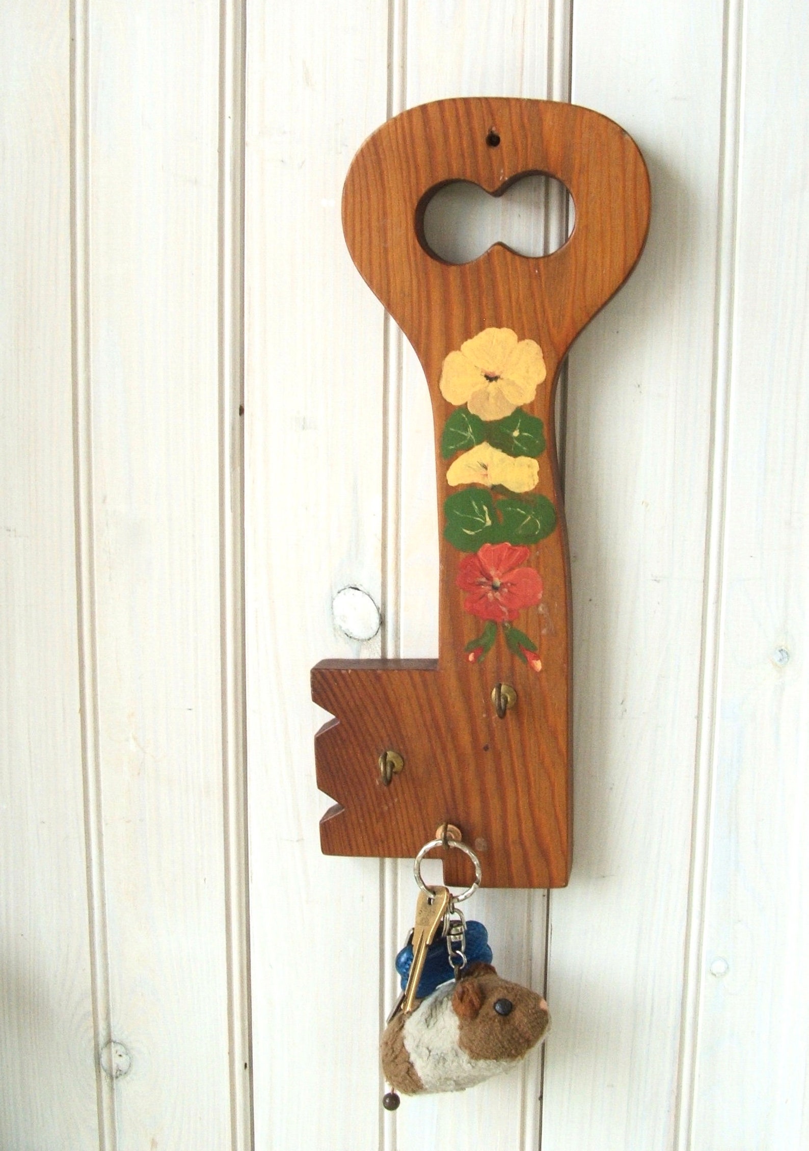 Vintage Handmade Wooden Key Holder Painted Nasturtiums | Etsy