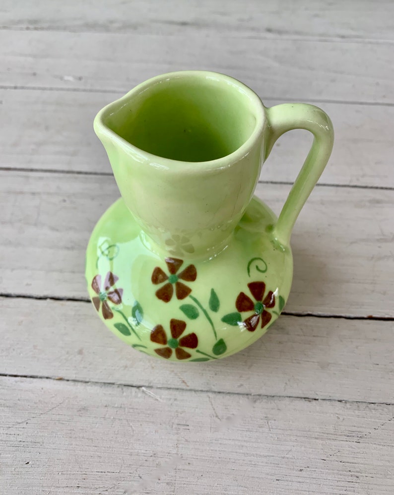 Vintage Floral Pitcher Burgundy Flowers on Lime Green - Etsy