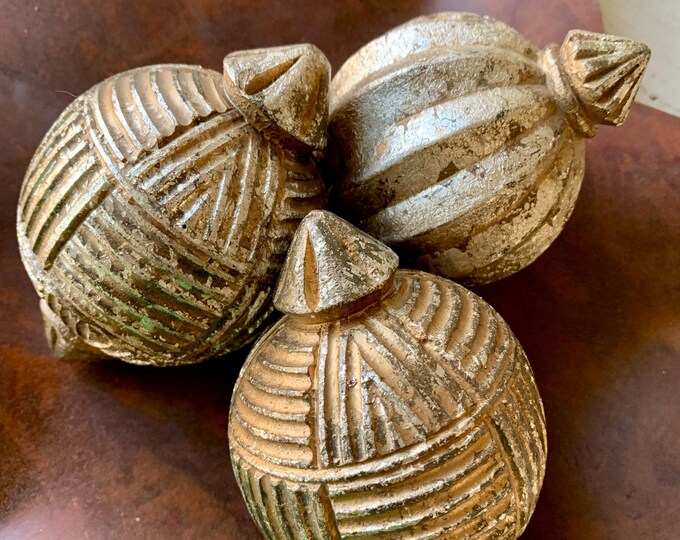 3 Textured Sculptured Ornamental Balls ~ Holiday Decor - Etsy