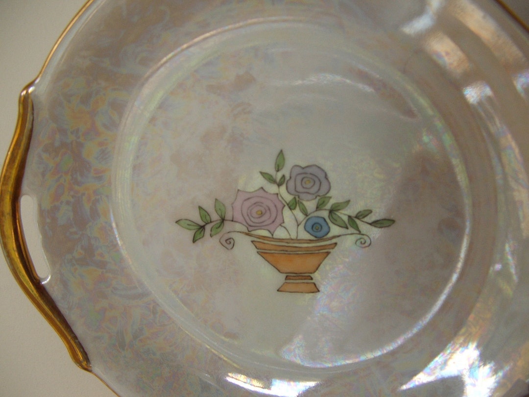 Vintage Antique Lusterware Dish With Flower Basket Motif - Etsy