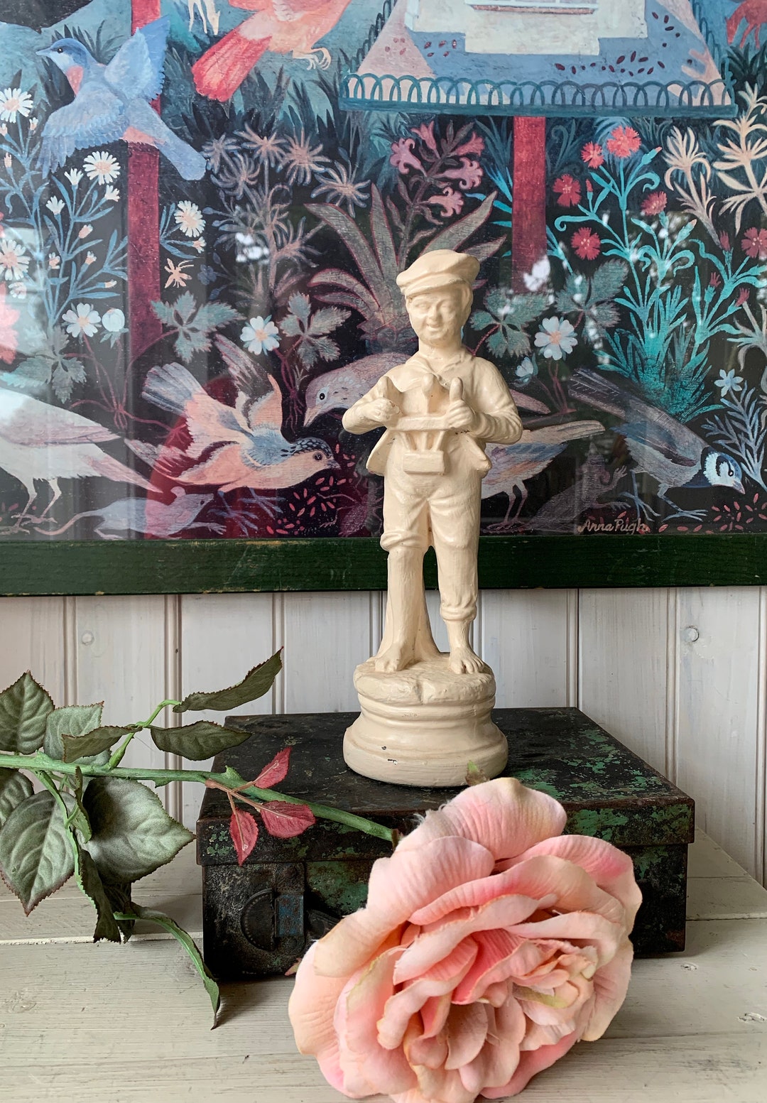 Vintage Robia Ware Chalkware Musician Boy Figurine Roman Art Company St ...