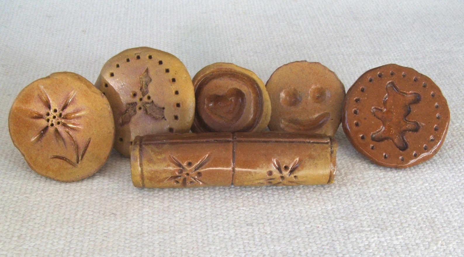 6 Handmade Vintage Clay Pottery Cookie Stamps | Etsy
