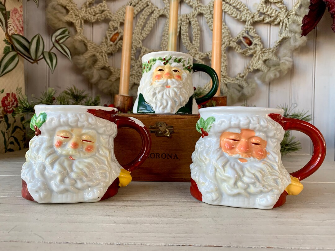 Shabby Vintage Santa Claus Mugs Collectible Saint Nick Cups - Etsy
