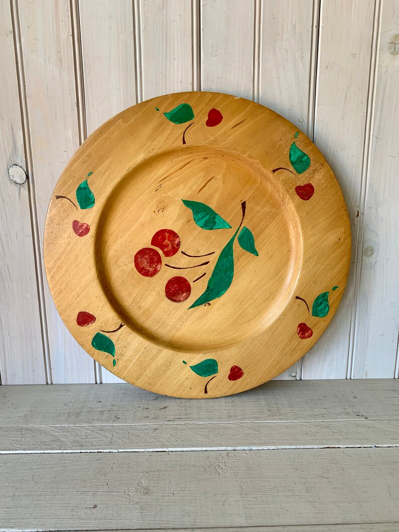 Large Decorative Painted Cherries Wood Plate | Etsy