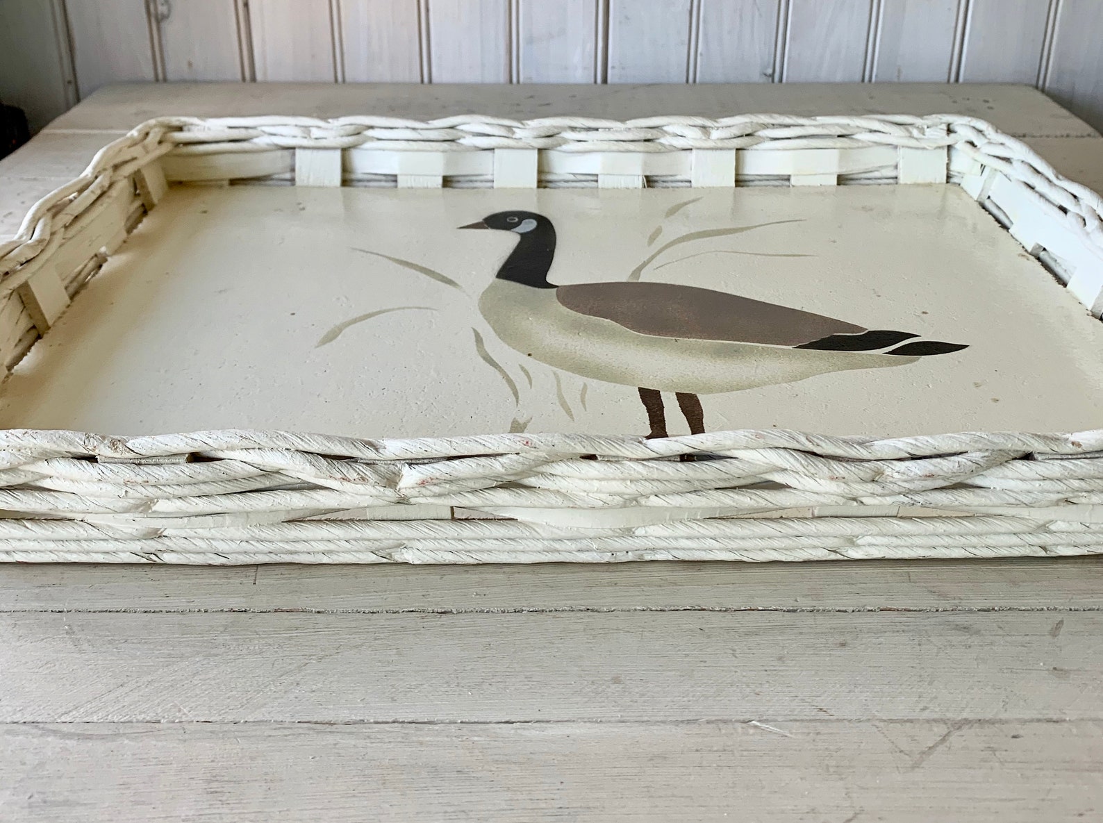 Vintage Canadian Goose Wicker Wood Serving Tray Peach Tree Designs - Etsy