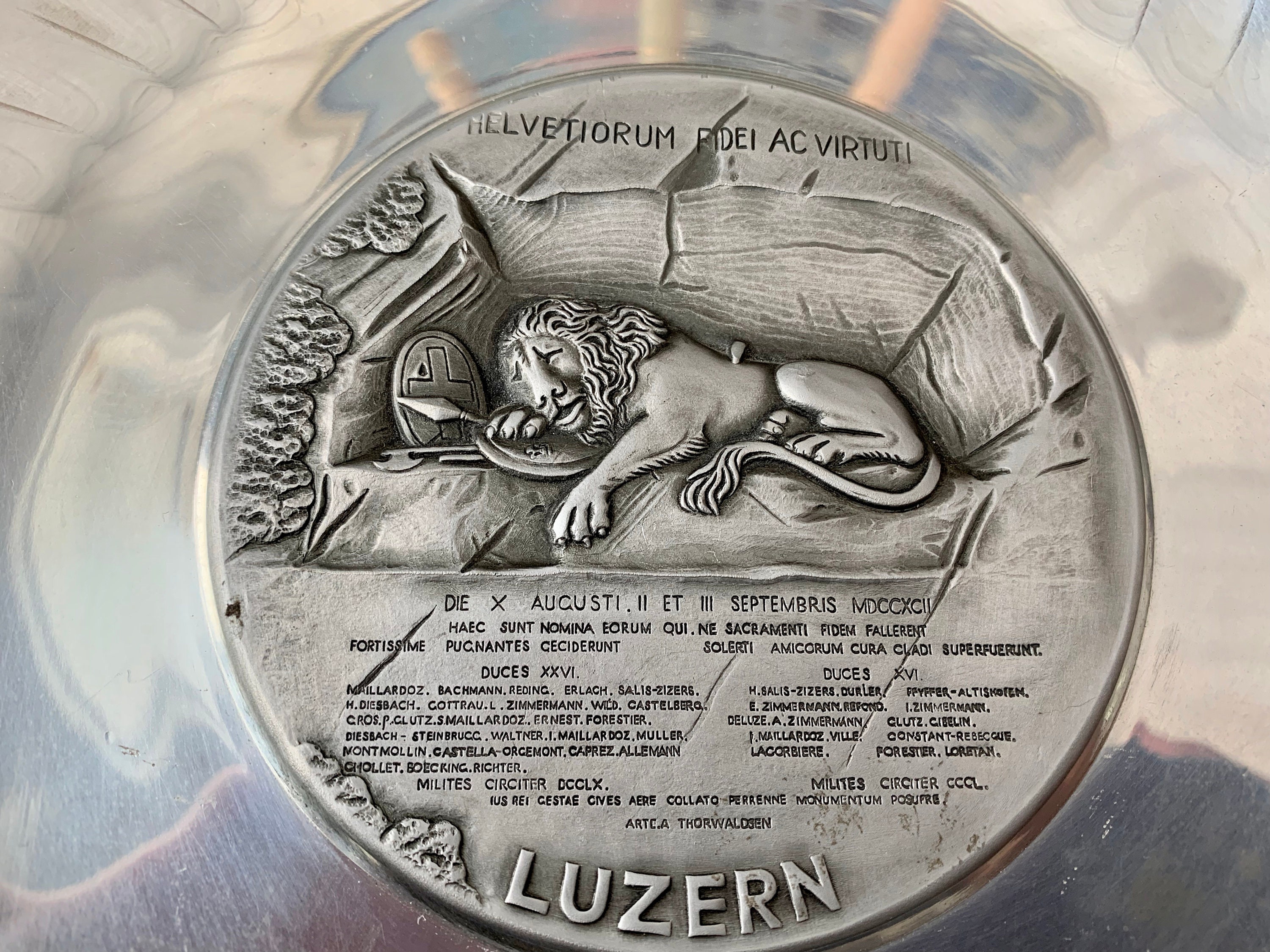 Vintage Lion of Luzern Pewter Plate Wall Hanging Souvenir of ...