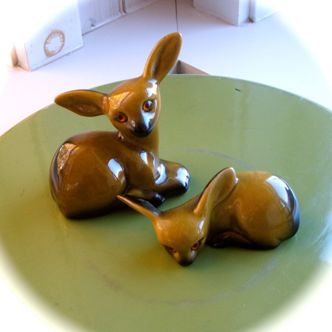 Vintage Deer Fawn Pottery Figurines Roselane Calif USA - Etsy