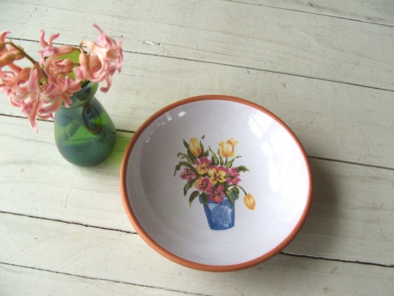 Vintage Decorative Pottery Dish Handpainted Spring Flowers | Etsy