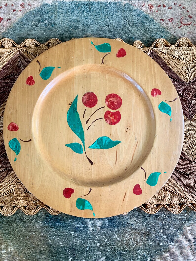 Large Decorative Painted Cherries Wood Plate | Etsy