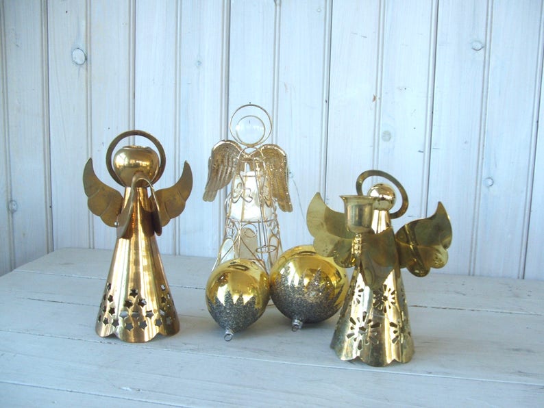 Instant Collection Angel Choir: 2 Vintage Brass Angel Candleholders and ...