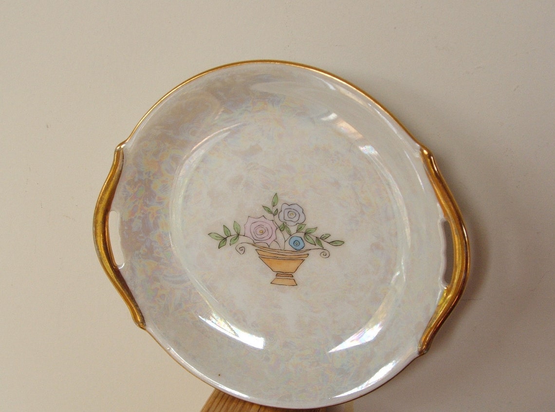 Vintage Antique Lusterware Dish With Flower Basket Motif - Etsy