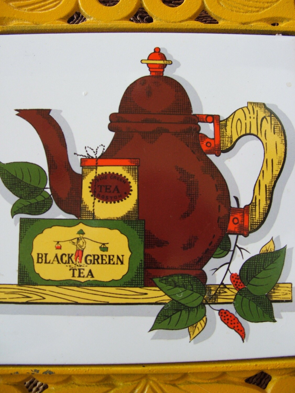 Vintage Teapot Trivet Cast Iron and Ceramic Tile - Etsy
