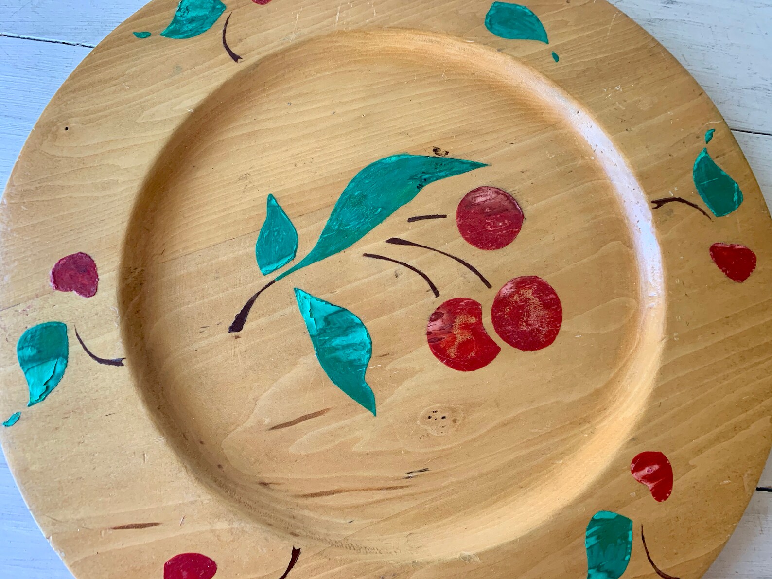 Large Decorative Painted Cherries Wood Plate | Etsy