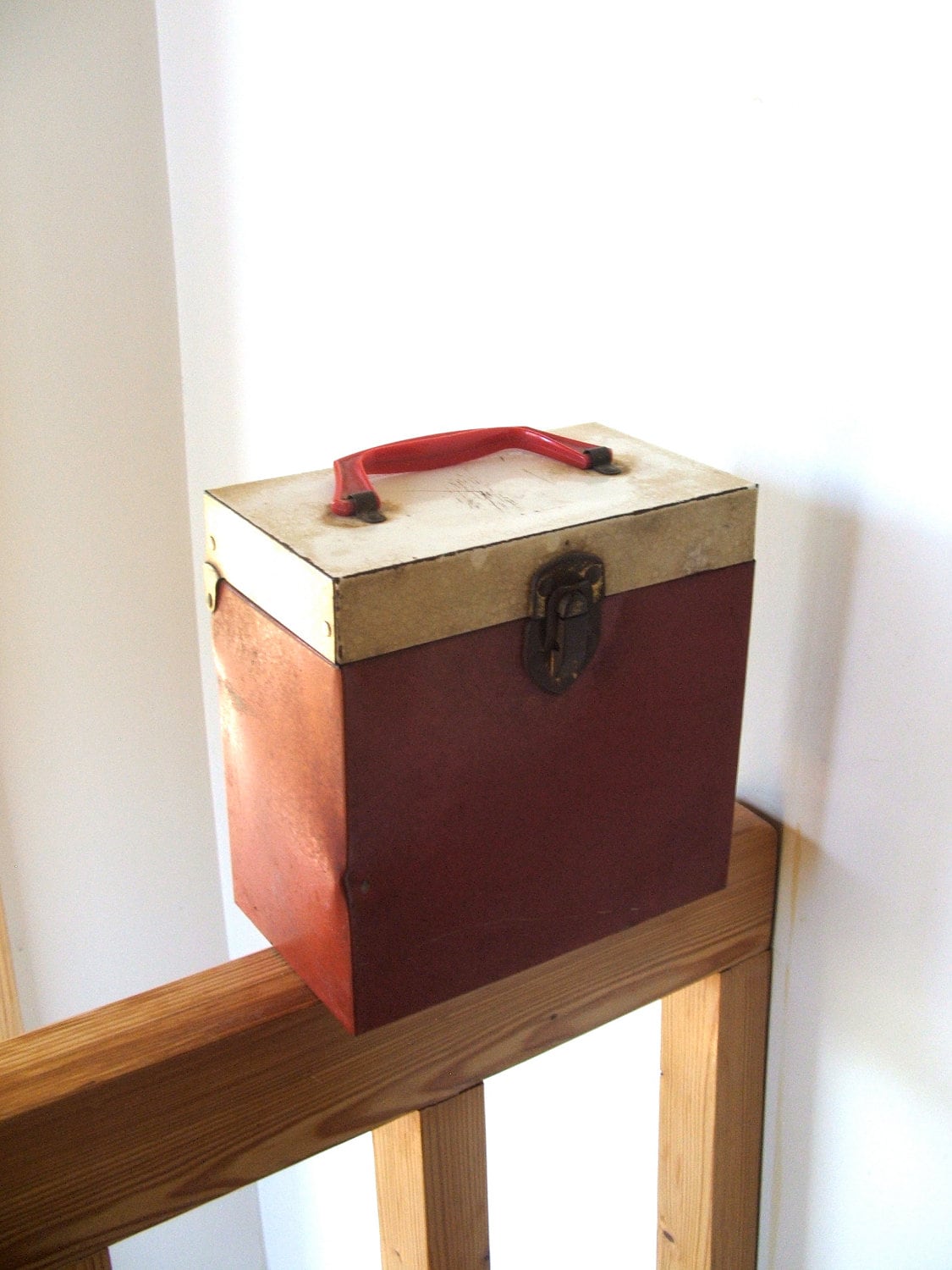 Mid Century Shabby Metal Record Box With Plastic Handle | Etsy
