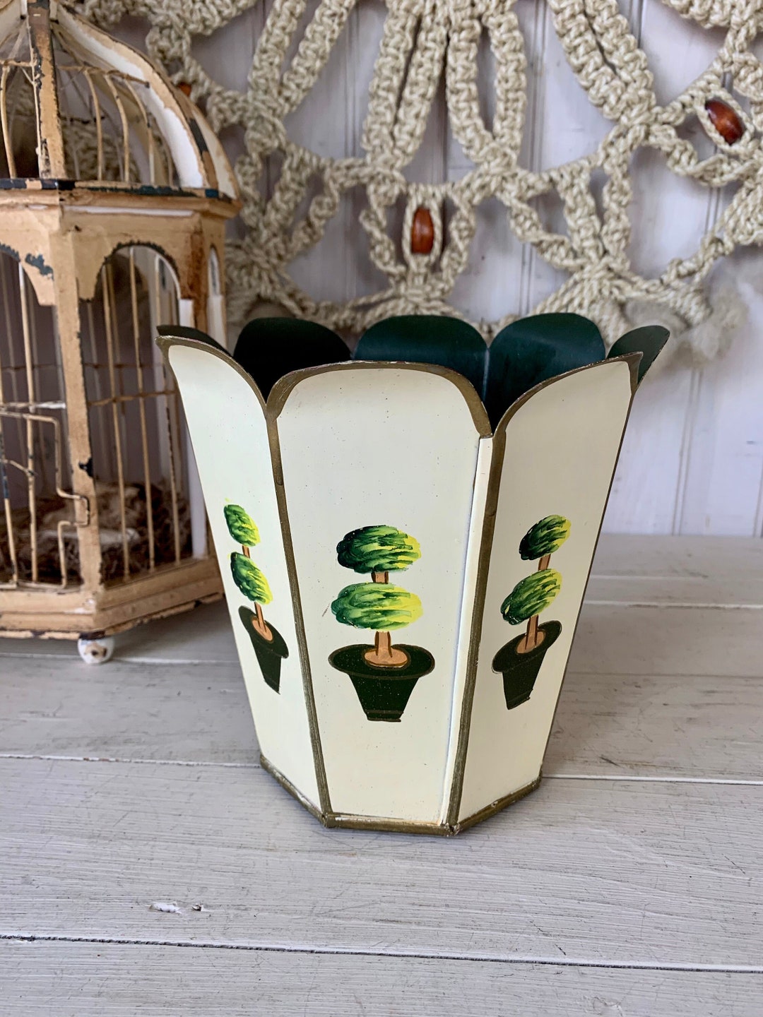 Vintage Topiary Decorative Tole Cachepot - Etsy