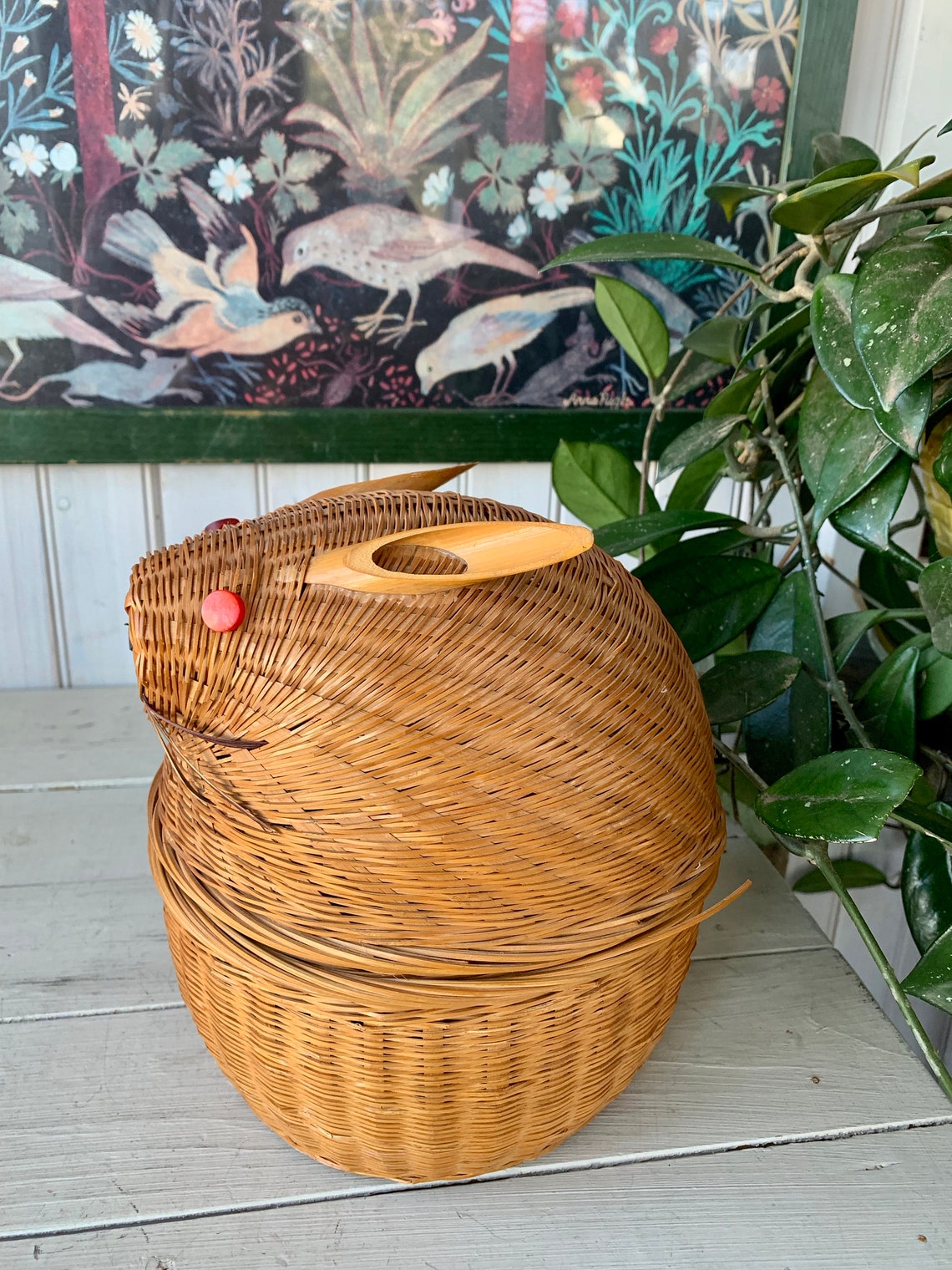 Vintage Woven Wicker Bunny Rabbit Basket - Etsy
