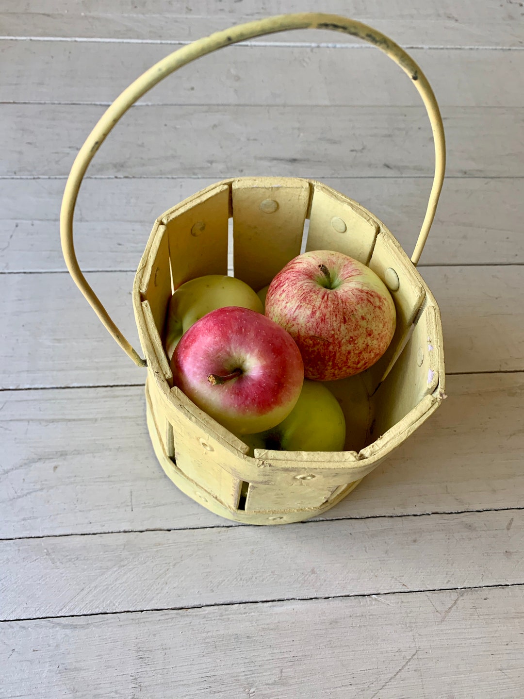 Vintage Painted Yellow Slatted Basket - Etsy