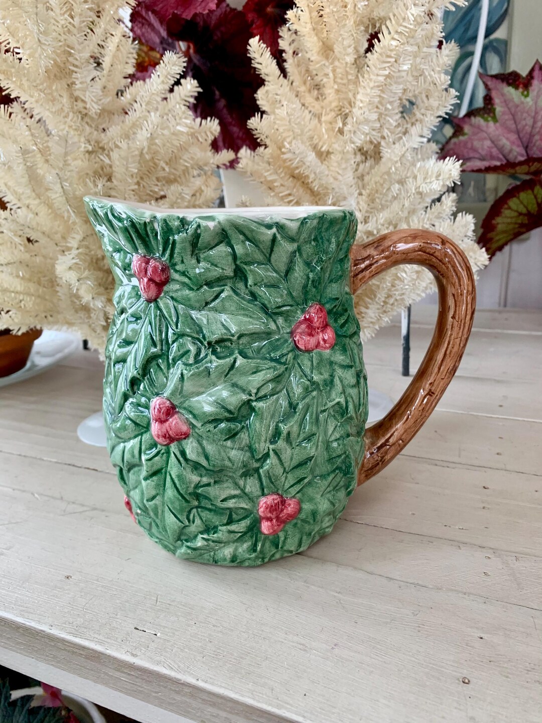 Vintage Nantucket Hand Painted Ceramic Christmas Holly Pitcher - Etsy