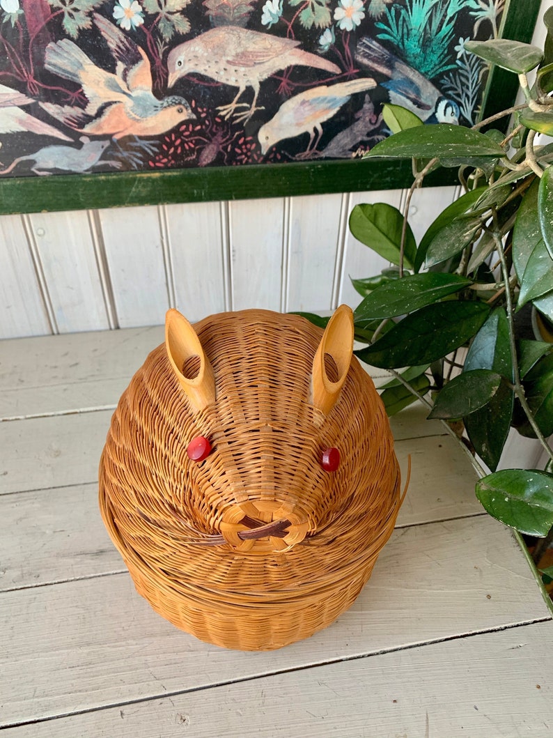 Vintage Woven Wicker Bunny Rabbit Basket - Etsy