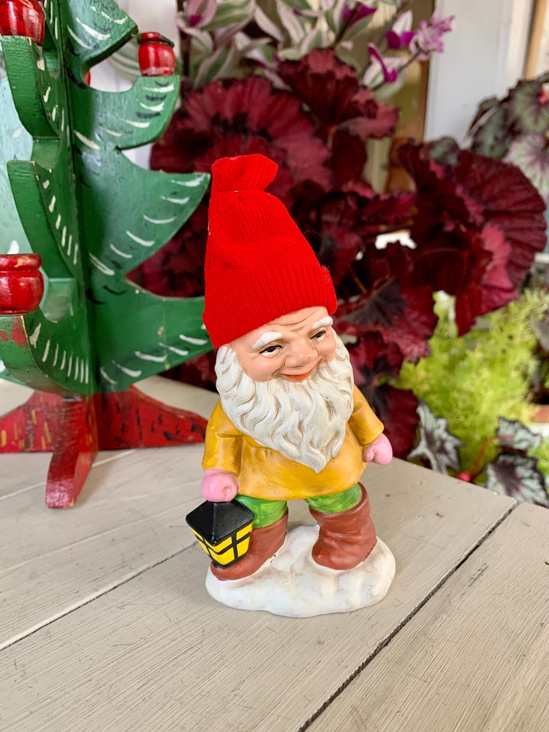 Vintage Ceramic Christmas Gnome Elf Figurine With Red Knit Hat Made in ...