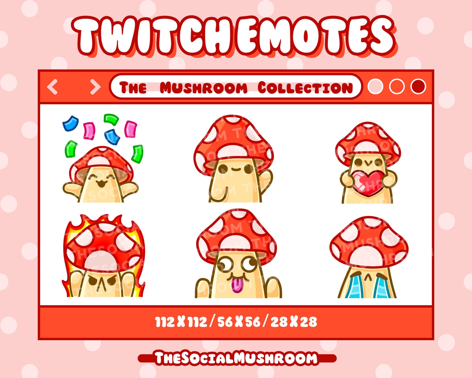 Kawaii Mushroom Emote Pack hype, Wave, Heart, Angry, Silly, Crying ...