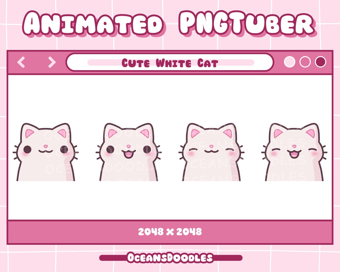 Kawaii Animated White Cat Kitty | Ready to Use | Pngtuber, Vtuber ...