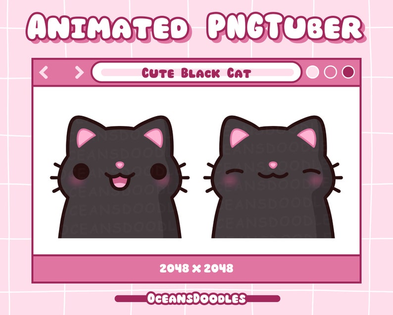 Kawaii Animated Black Cat Kitty | Ready to Use | Pngtuber, Vtuber ...