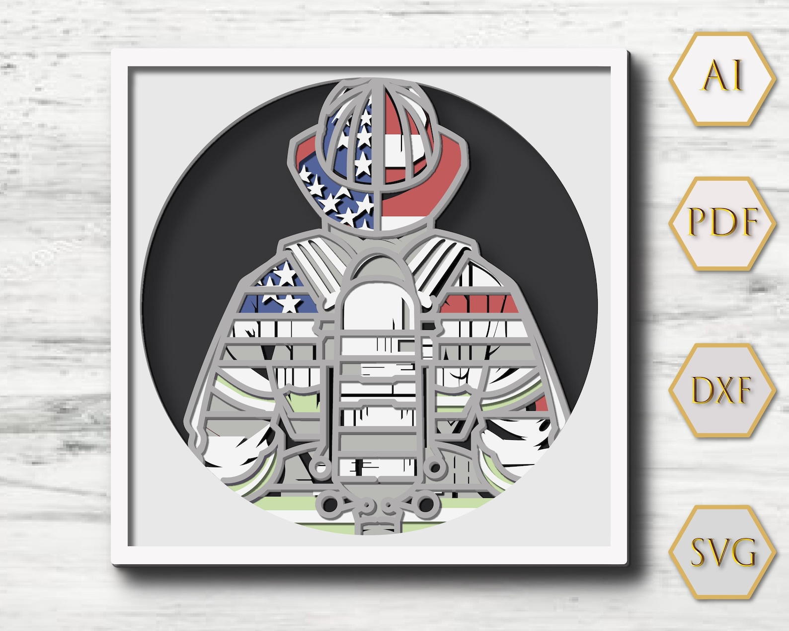 Patriotic Firefighter Shadow Box: 3D Papercut Light Box SVG File - Etsy