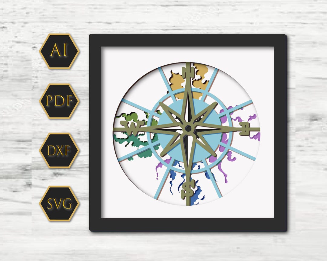 World Map Compass Shadow Box 3D SVG: Layered Cardstock Template - Etsy