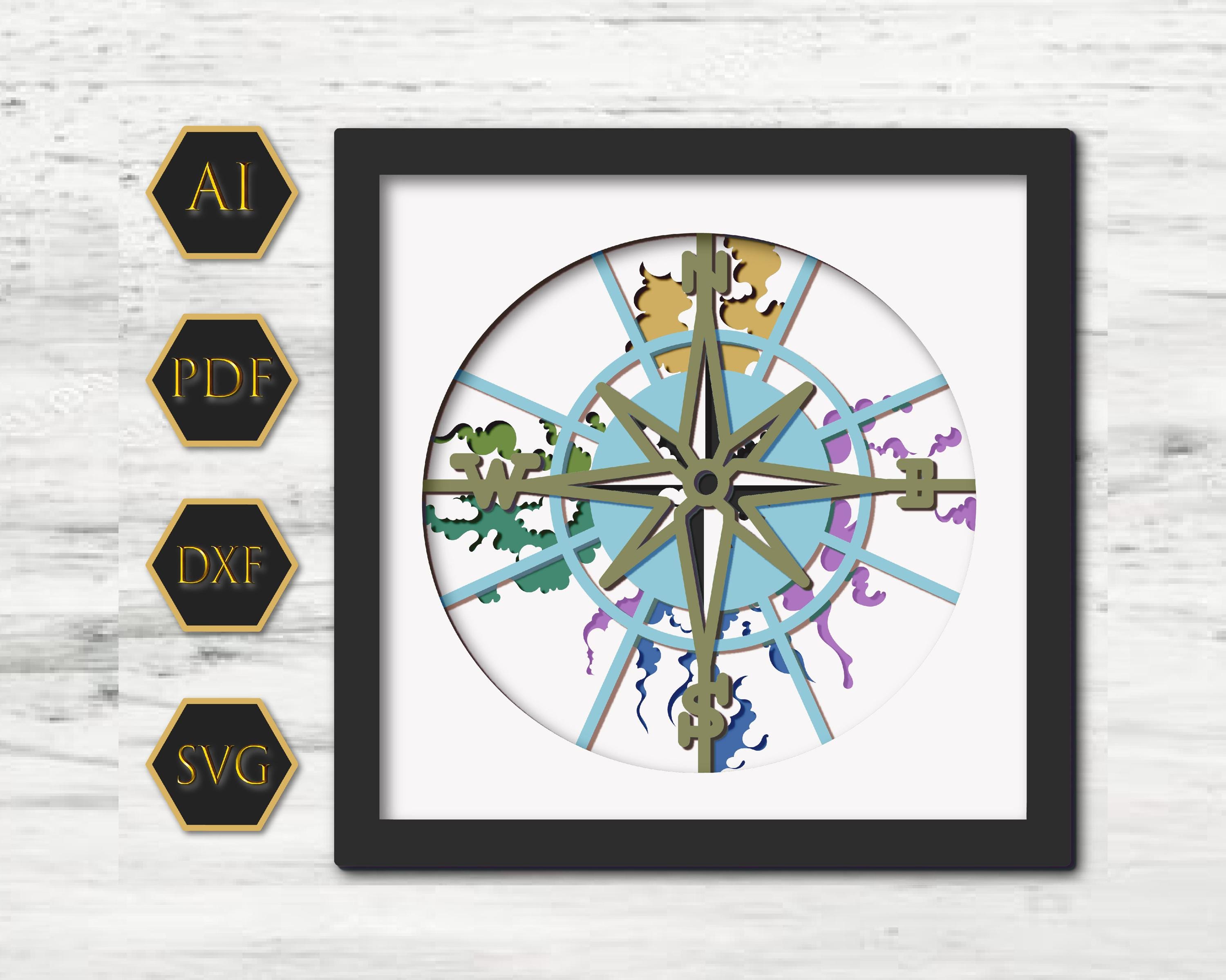 World Map Compass Shadow Box 3D SVG: Layered Cardstock Template - Etsy
