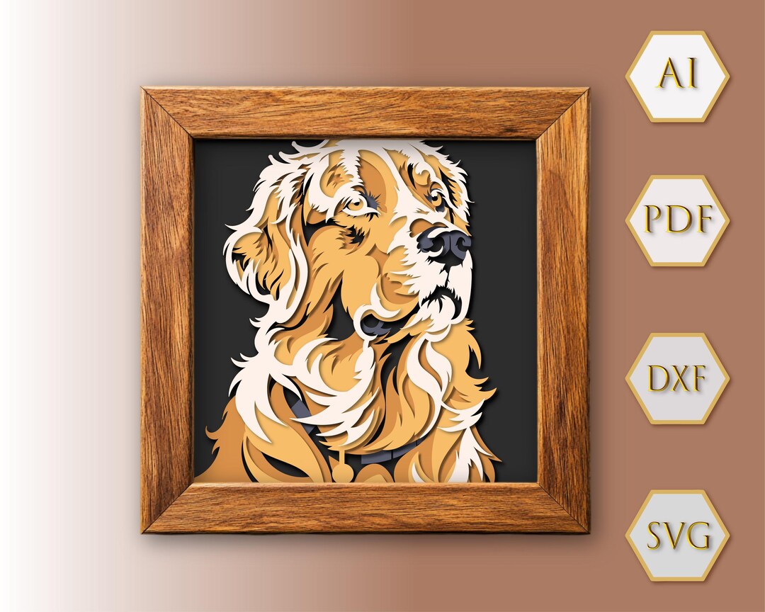 Golden Retriever Dog Shadow Box Svg,laser Cut File for Wall Art ...