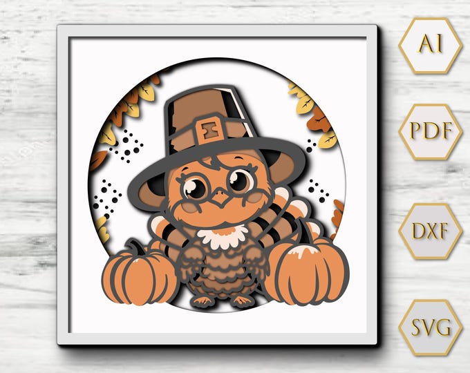 3D SVG Turkey Shadow Box, 3D SVG Thanksgiving, Thanksgiving 3D Shadow ...