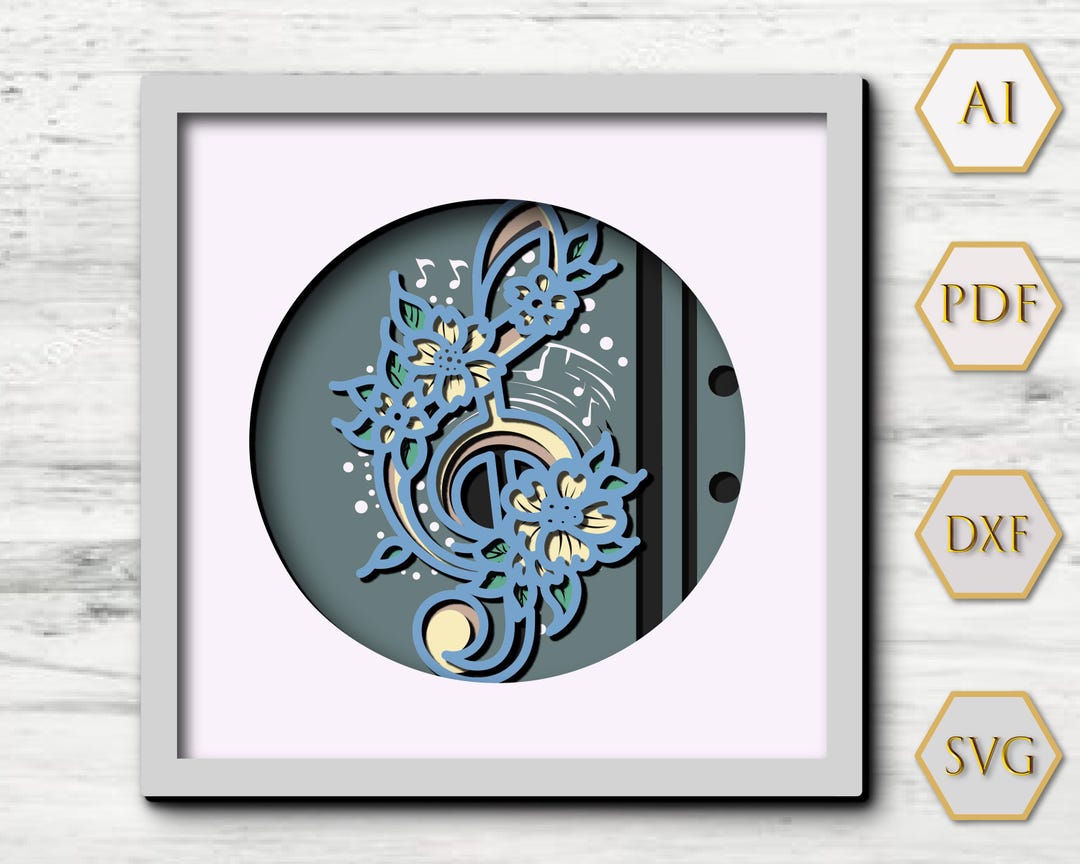 Treble Clef Floral Shadow Box: 3D Papercut SVG File (digital Download ...