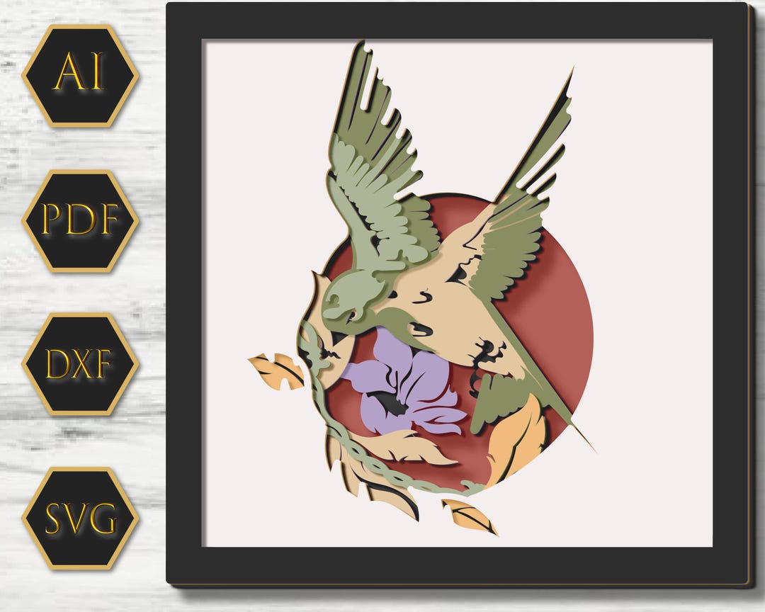 3d Hummingbird Shadow Box SVG Hibiscus Svg, Hawaiian Svg, Bird Svg ...