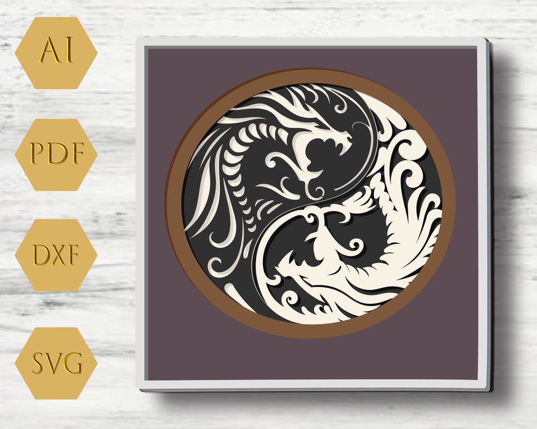 3d Dragon, Yin Yang, Shadow Box Svg,3d Layered Dragon,laser Cut for ...