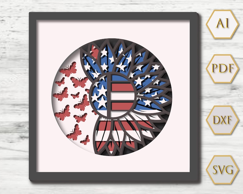 Sunflower 4th of July Shadow Box: Patriotic Paper Cut File (SVG) - Etsy