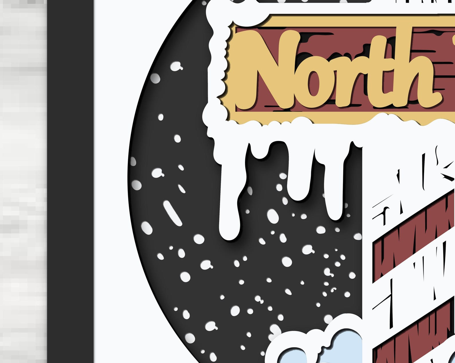 North Pole Shadow Box SVG: 3D Paper Cut Lightbox Template (digital ...